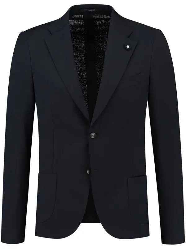 LARDINI Brooch-detail Single-breasted Blazer - Blue
