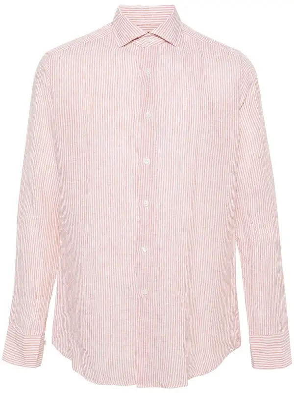 DELL'OGLIO Striped Linen Shirt - Orange