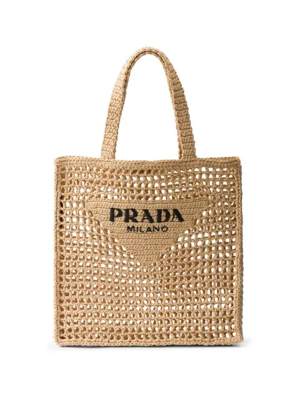 Prada Triangle-logo Raffia Tote - Neutrals
