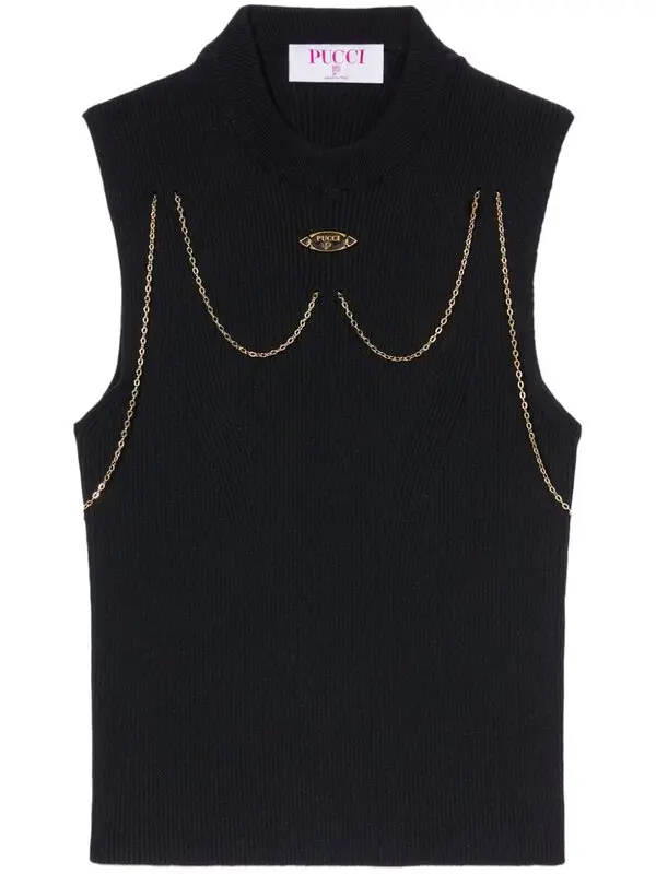 Emilio Pucci Chain-embellished Rib-knit Top - Black