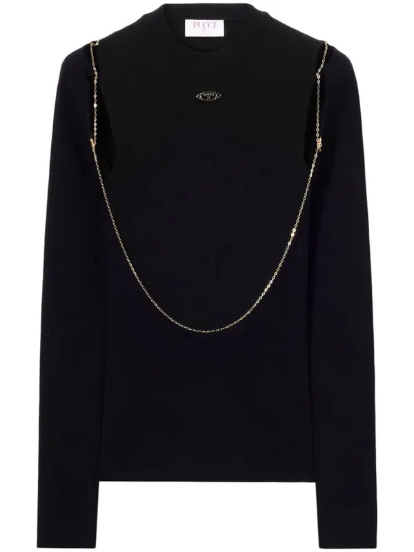 Emilio Pucci Chain-embellished Rib-knit Top - Black