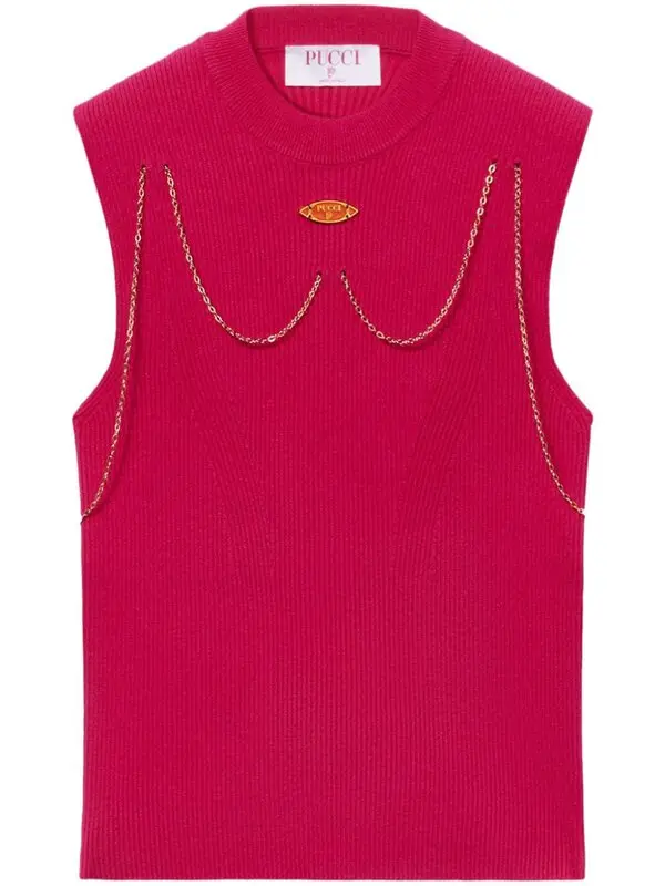 Emilio Pucci Chain-embellished Rib-knit Top - Pink