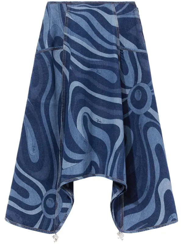 Emilio Pucci Marmo-print Denim Skirt