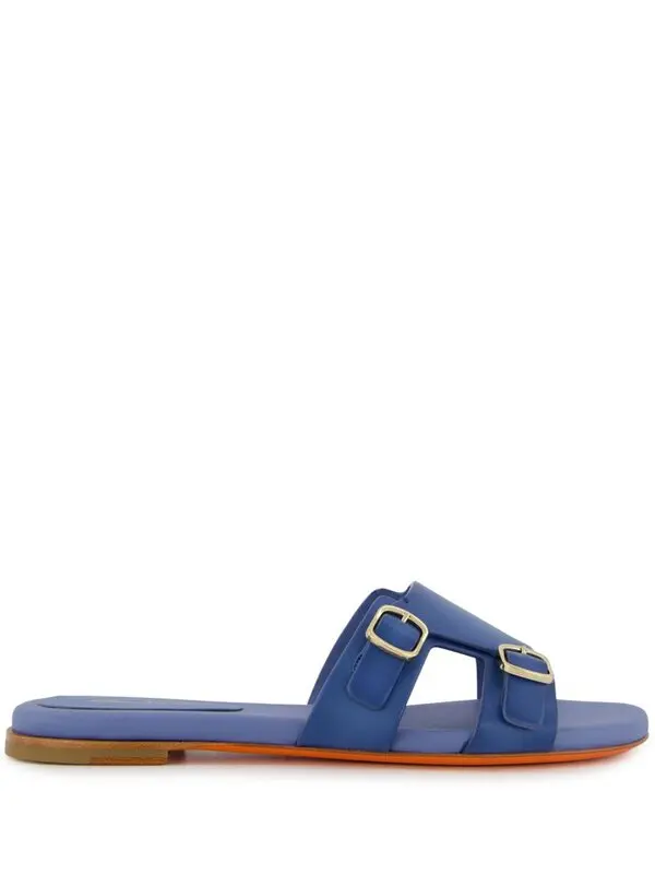Santoni Double-buckle Leather Slides - Blue