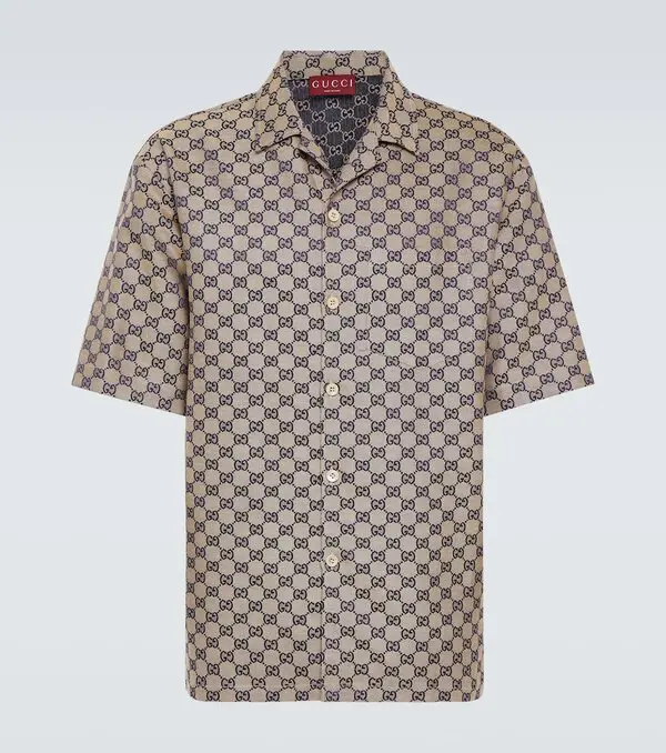 Gucci Gg Canvas Linen-blend Bowling Shirt - Beige