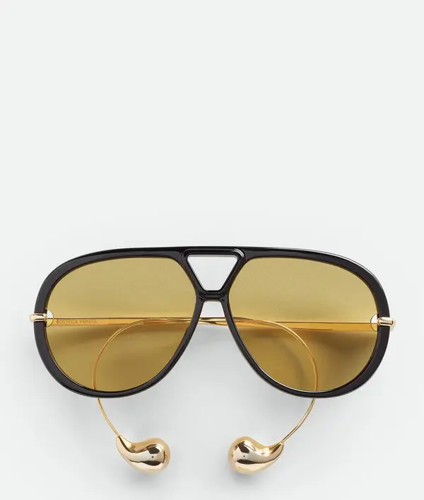Bottega Veneta Drop Aviator Sunglasses - Black/yellow