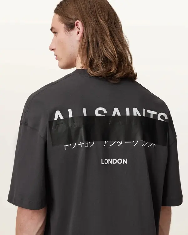 All Saints Redact Oversized Embroidered Logo T-shirt - Washed Black