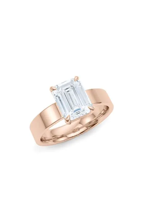 HAUTECARAT 18k Gold Emerald Cut Lab Grown Diamond Ring - 3.00ctw 18k Rose Gold
