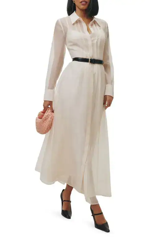 Reformation Andria Long Sleeve Maxi Shirtdress In Ivory - 60% Off |  Editorialist