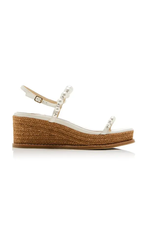 JIMMY CHOO Amatuus Pearl-embellished Wedge Sandals - White