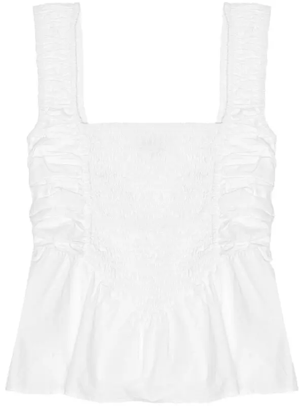 GANNI Gathered Peplum Blouse - White