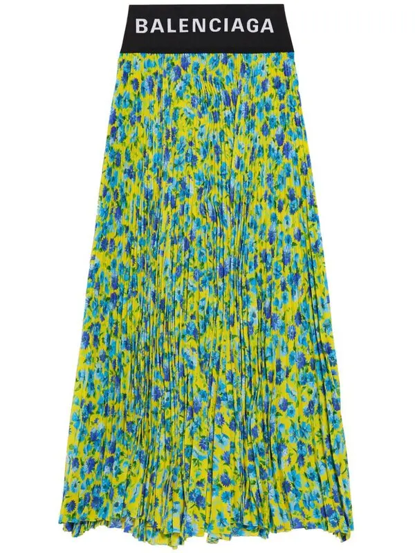 Balenciaga Floral-print Pleated Midi Skirt