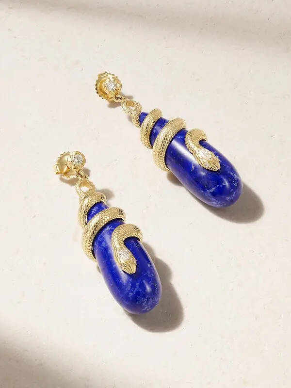 Jacquie Aiche 14-karat Gold, Diamond And Lapis Lazuli Drop Earrings