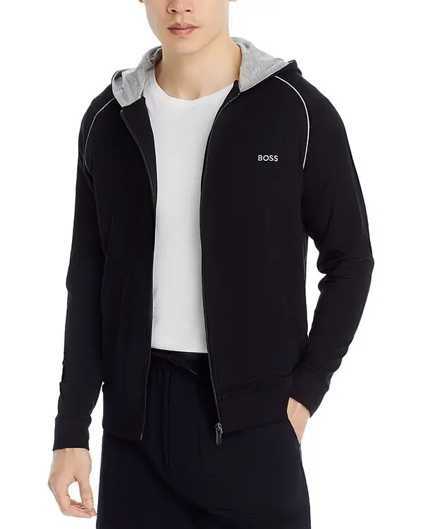 Hugo Boss Mix & Match Cotton-blend Zip-up Hooded Jacket - Black