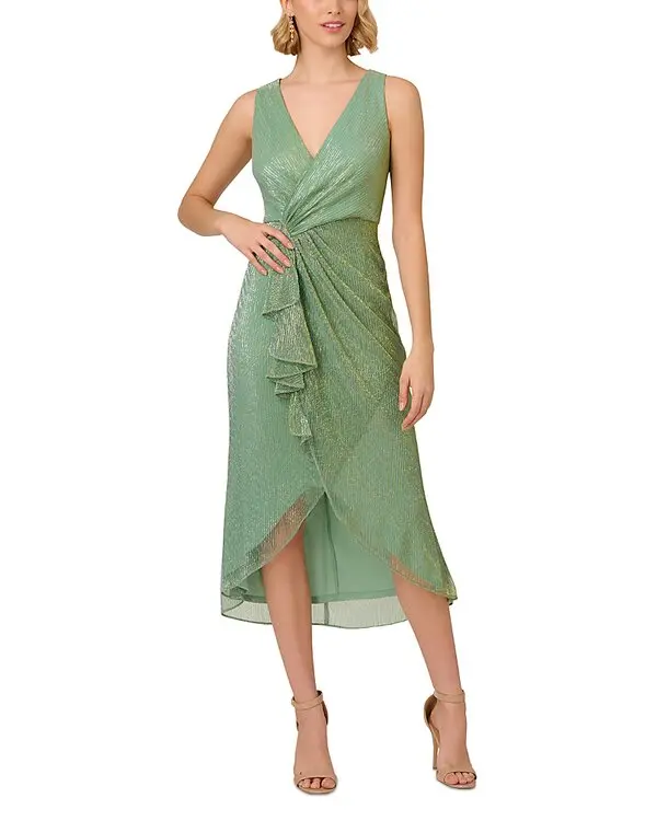 Adrianna Papell Nailhead Crinkle Midi Dress In Green Slate - 70% Off |  Editorialist