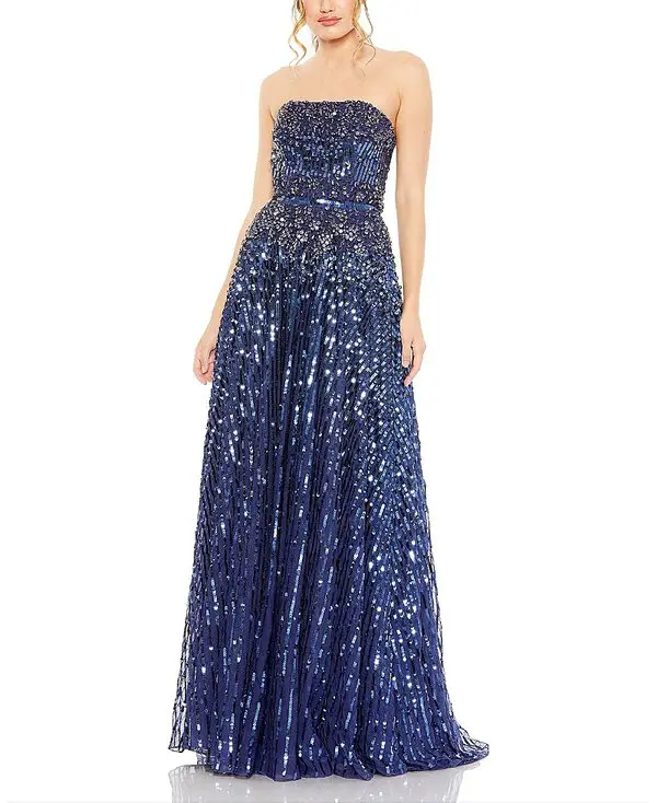 Mac Duggal Strapless Beaded A-line Gown