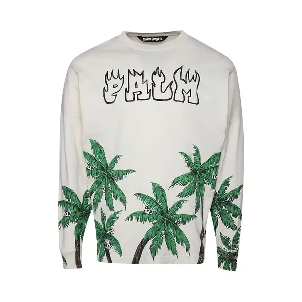 Palm Angels Palms And Skull Over Tee Long-sleeve /green - White