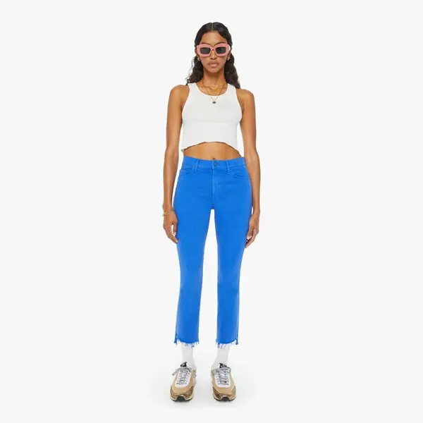 Mother The Insider Crop Step Fray Snorkel Jeans - Blue | Editorialist 