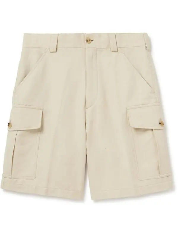 Loro Piana Bizen Wide-leg Cotton And Linen-blend Canvas Cargo Shorts - Neutrals