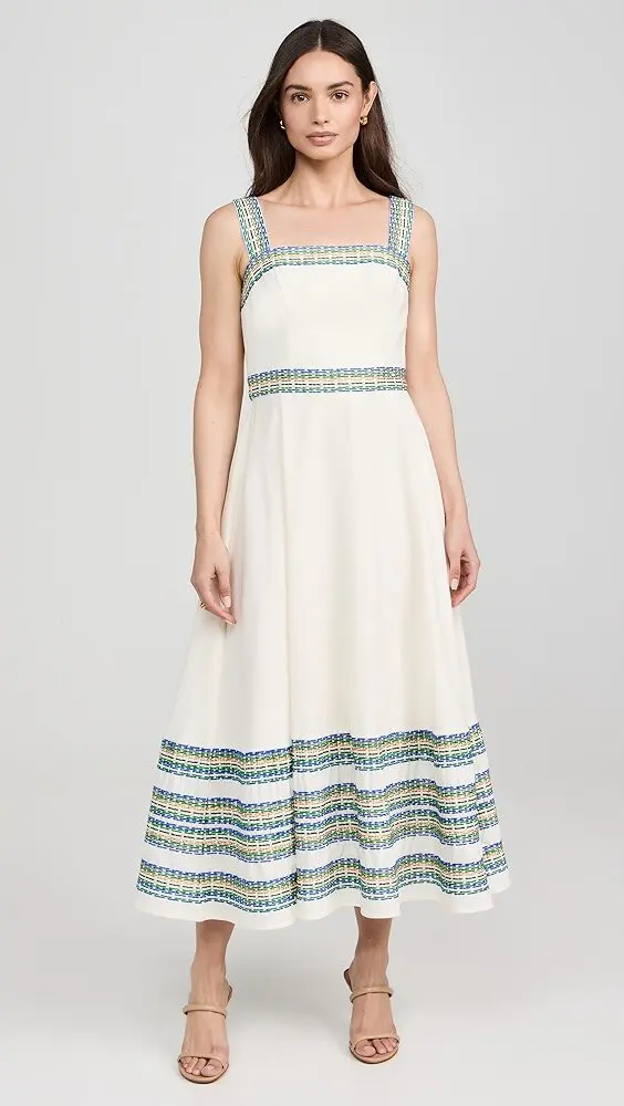 Shoshanna Christina Embroidered Dress In Ivory - 70% Off
