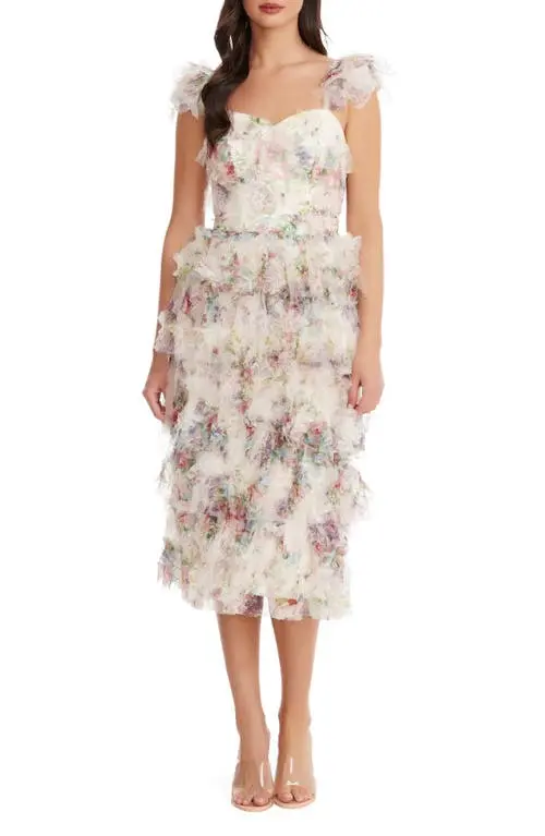 Dress The Population Kristen Flutter Sleeve Ruffle Tier Dress