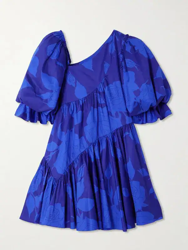 Aje Casabianca One-Shoulder Tiered Floral-Print Cotton Mini Dress In Blue -  50% Off | Editorialist