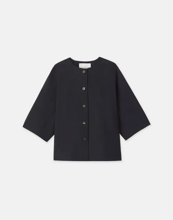 Lafayette 148 New York Techno Stretch Twill Collarless Shirt Jacket - Black
