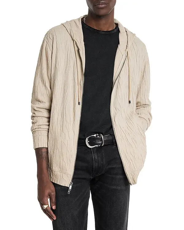 John Varvatos Ishan Crinkle Zip Front Hoodie - Fossil Gray
