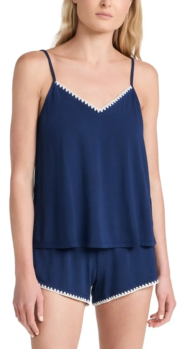 Eberjey Frida The Whip Stitch Cami & Short Set - Navy/ivory