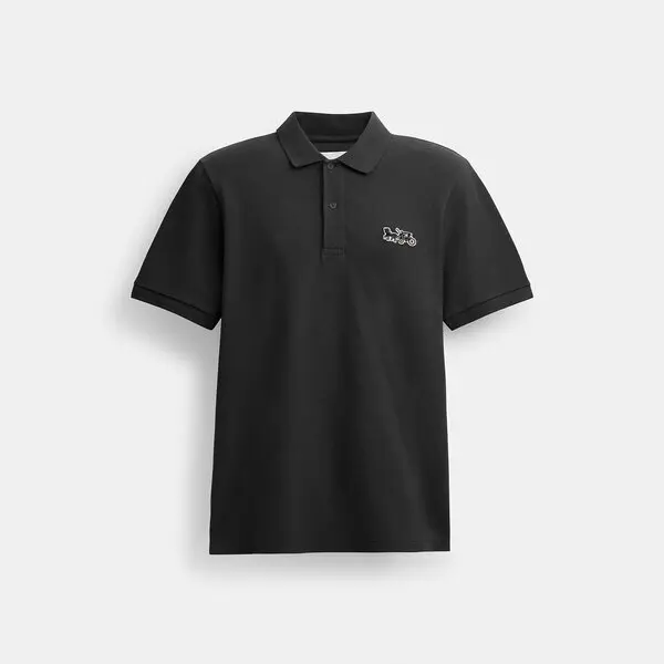 Coach Horse And Carriage Classic Polo In Organic Cotton - Black