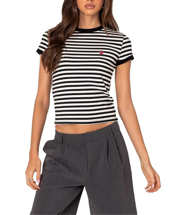 EDIKTED Strawberry Fields Striped Tee