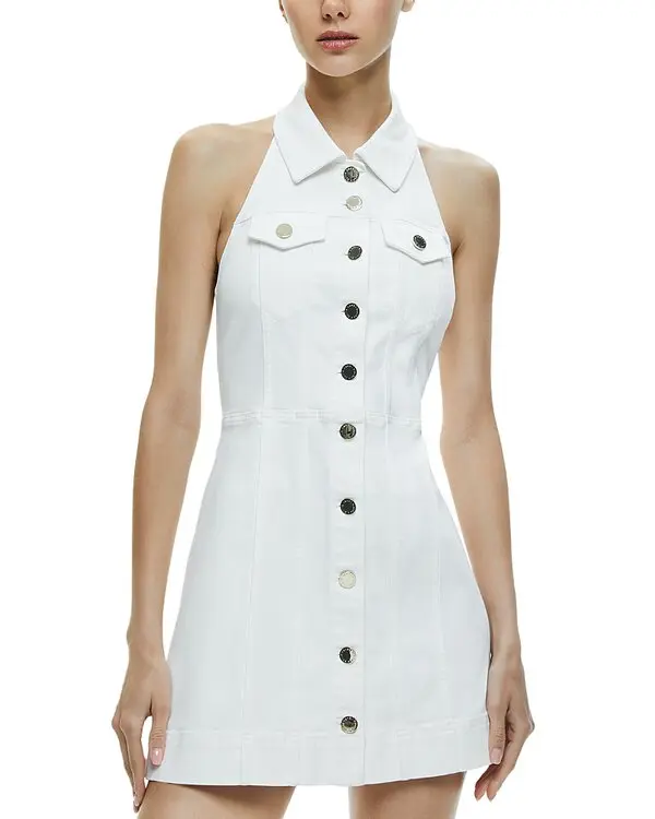 Alice + Olivia Kendall Denim Halter Dress In Off White - 70% Off |  Editorialist