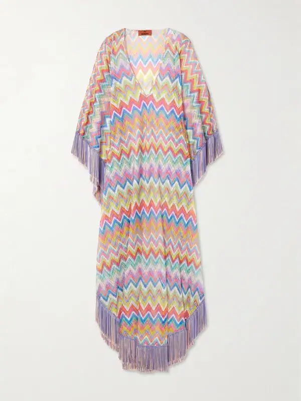 Missoni Fringed Striped Crochet-Knit Kaftan In Multi - 50% Off