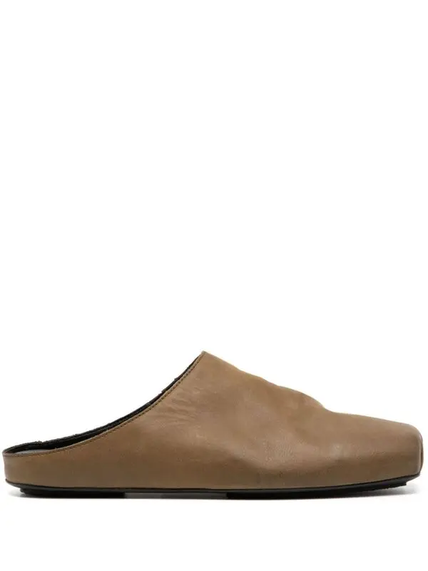 UMA WANG Square-toe Leather Mules - Green
