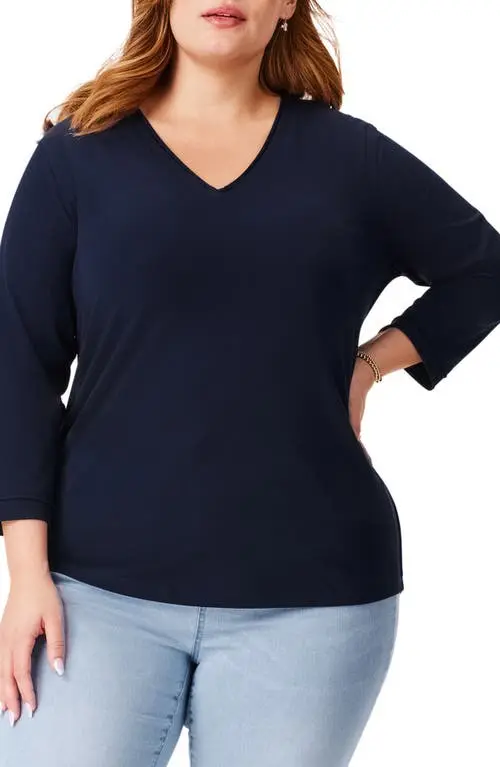 NIC+ZOE Rolled Detail Top - Dark Indigo