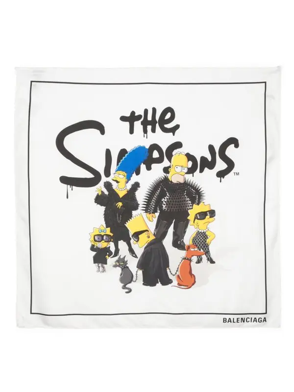 s*o様 BALENCIAGA ザ・シンプソンズ スカーフ Balenciaga The Simpsons-Print Silk Scarf - White | Editorialist