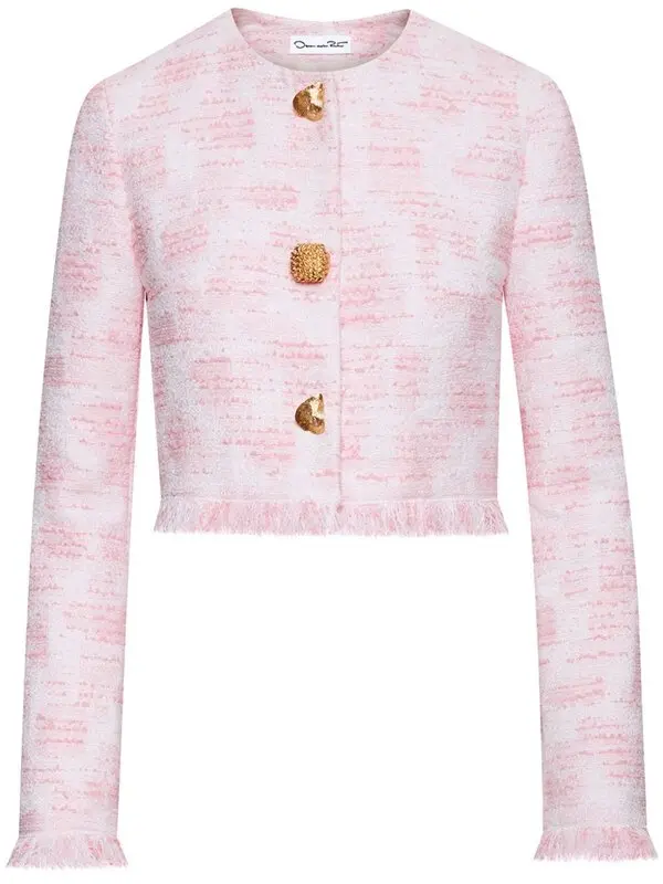 Oscar De La Renta Textured Tweed Cropped Jacket