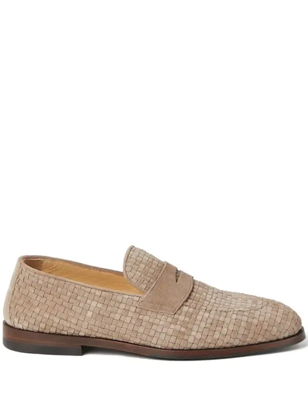 Brunello Cucinelli Woven Suede Loafers - Neutrals