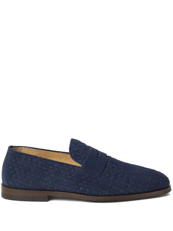 Brunello Cucinelli Woven Suede Loafers - Blue