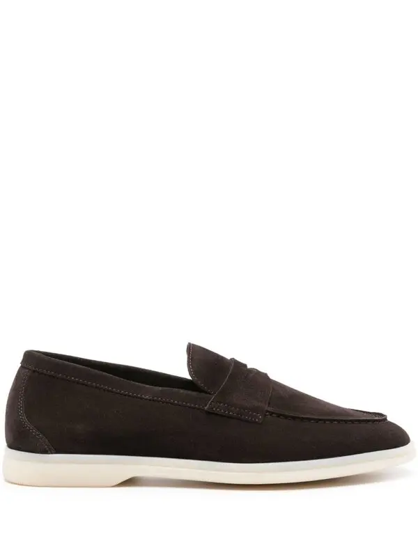 SCAROSSO Luciana Suede Penny Loafers - Brown