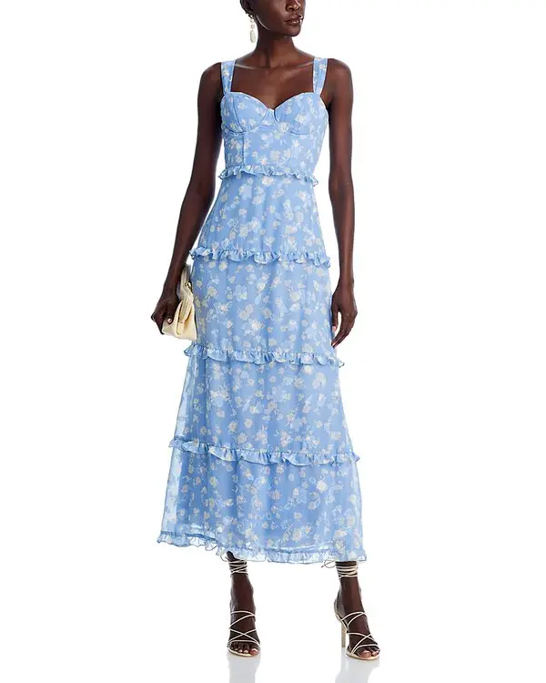 chinese dress ladies Amelia Aqua Ruffled Tiered Maxi Dress – Veda Boutique