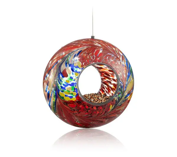 BACKYARD EXPRESSIONS Hanging Glass Bird Feeder Red