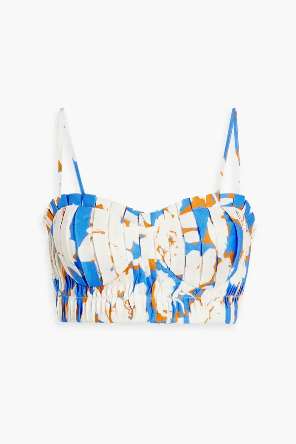 NICHOLAS Floral-print Linen Bustier Top