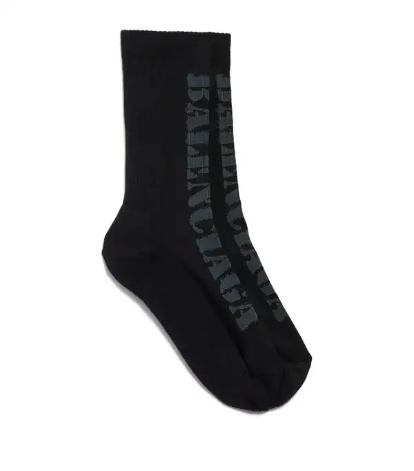Balenciaga Cotton-Blend Logo Socks Black Editorialist