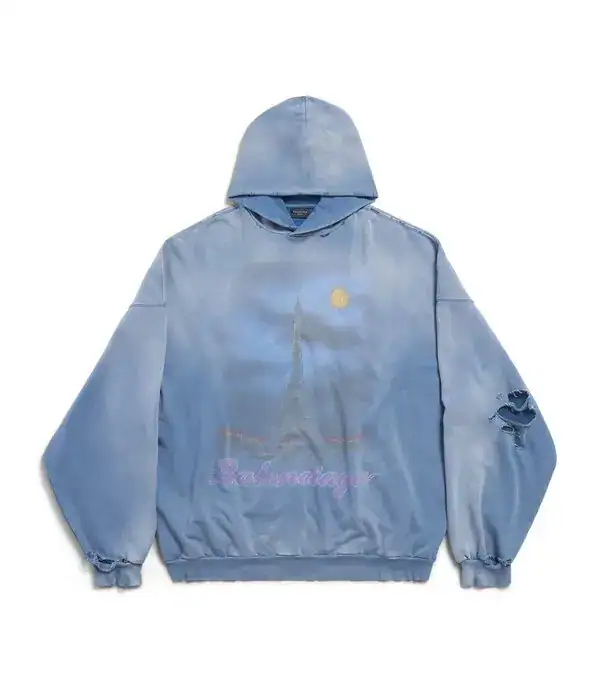 Balenciaga Paris Moon Oversized Hoodie - Blue | Editorialist