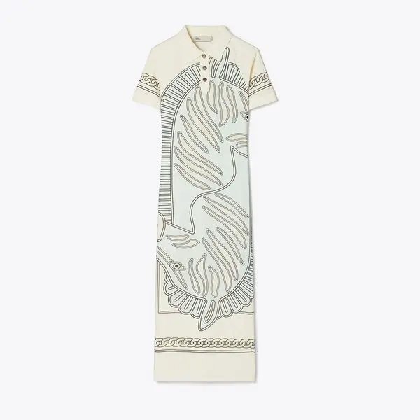Tory Burch Printed Mesh Polo Dress In Blue Zebra Scarf - 40% Off 