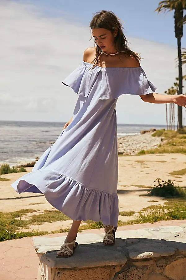 knee length dresses for ladies Free People Women's Calder Smocked Midi Dress - Blue main image 0