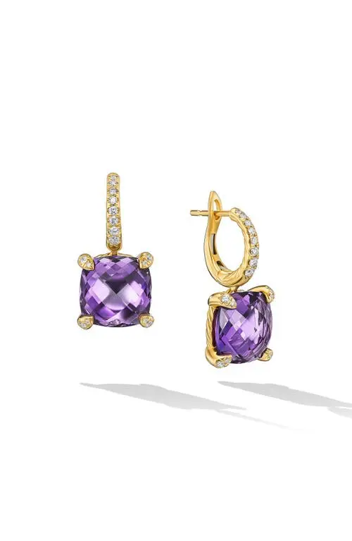 David Yurman Chatelaine Amethyst Drop Huggie Hoop Earrings