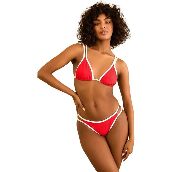 DIPPIN DAISY'S Billy Double Strap Bikini Top - Poppy/white Rib