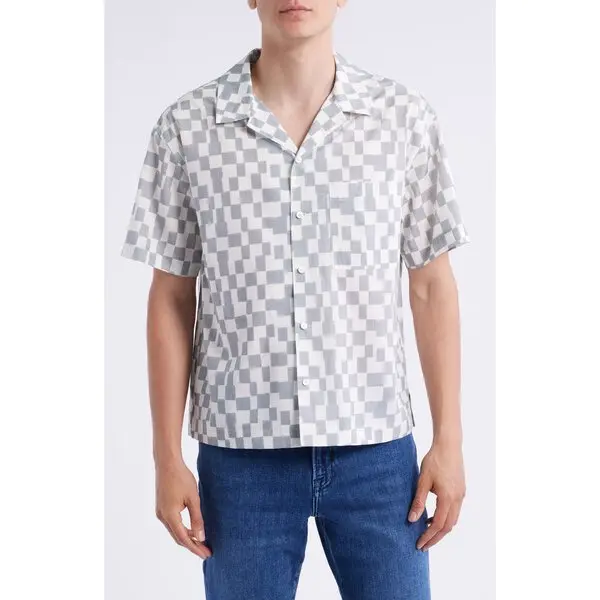 FRAME Geometric Print Lyocell & Cotton Camp Shirt - Grey Blue Multi